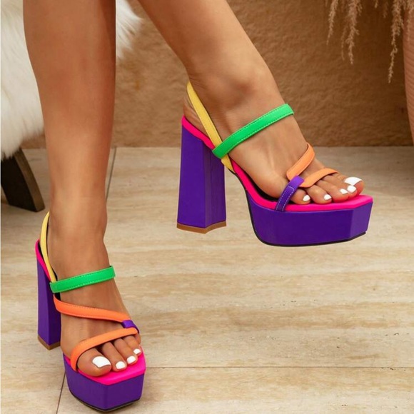 Rebellious Rose | Shoes | Ladies Chunky High Heel Platform Sandals With ...